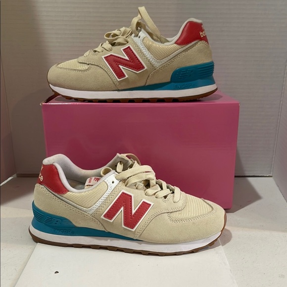 New Balance | Shoes | New Balance Cream And Red Sneakers Classic Retro ...